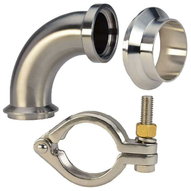 Tri clamp, bevel seat, I-Line, butt weld, unpolished, pipe size